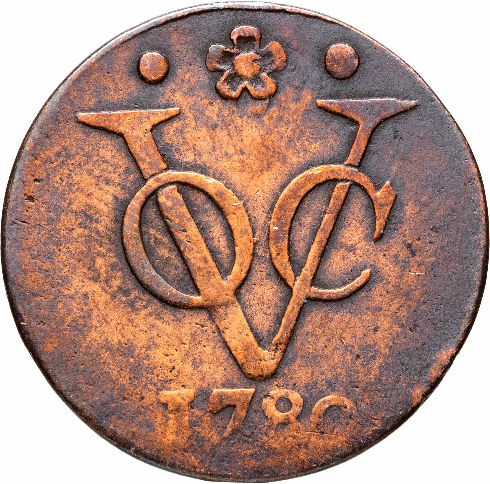 Голландская Ост-Индия 1 дуит 1780, Медь, в сохранности VF
