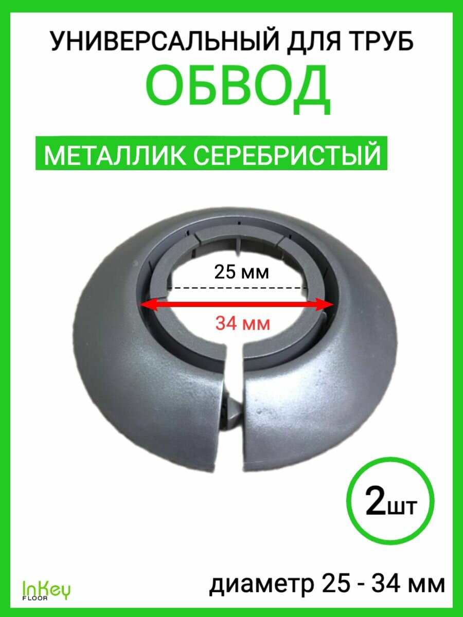 Обвод для труб 25-34мм Металлик серебристый 2шт декоративная накладка