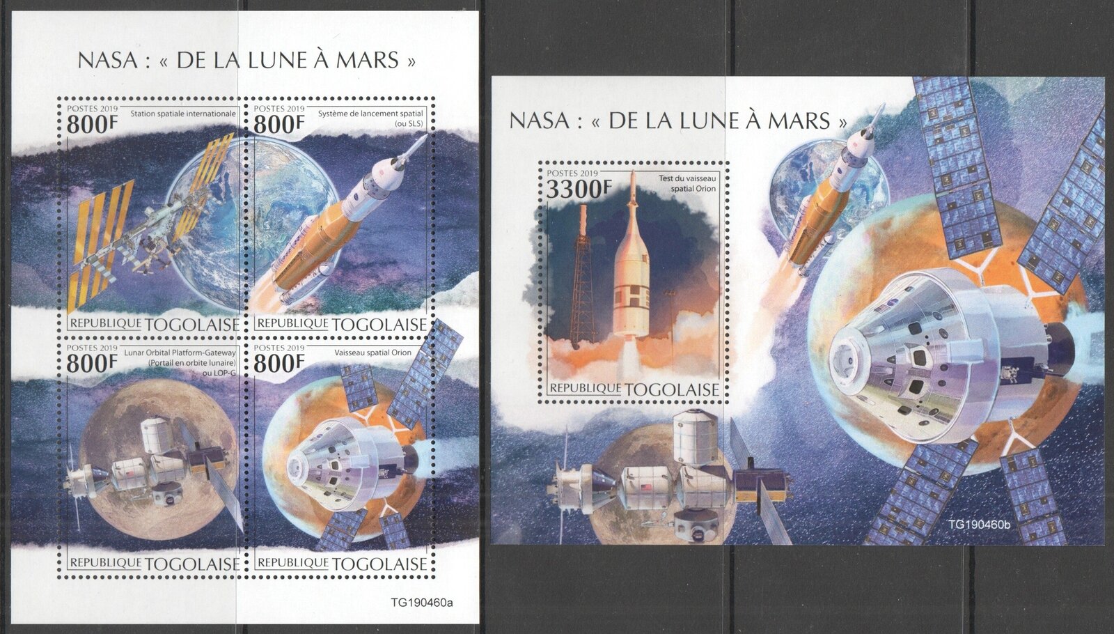 Марки 2019 год Того NASA От Луны к Марсу Космос #7522-7525+Bl1733 Mnh