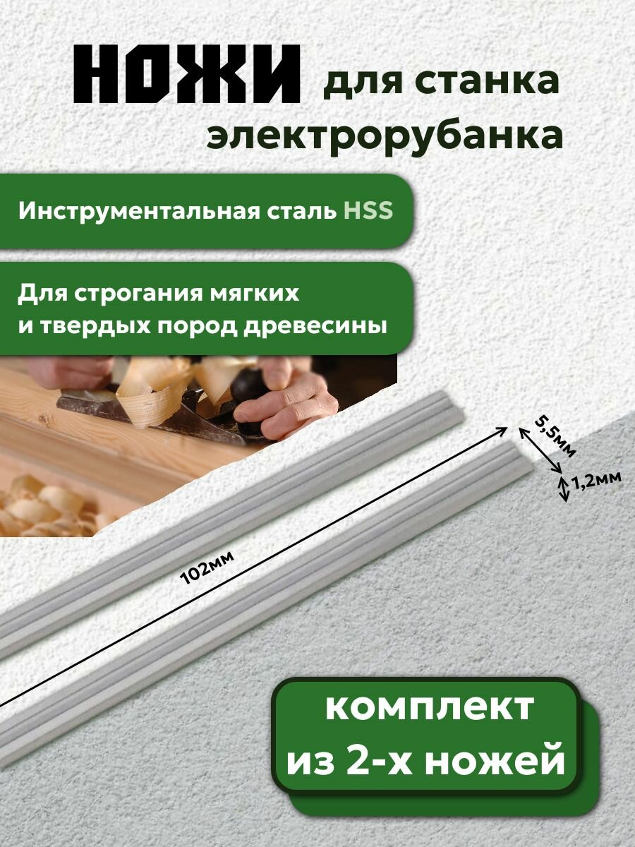 Ножи для электрорубанка 102х5.5х1.2 мм сталь HSS твердосплавные двусторонняя заточка