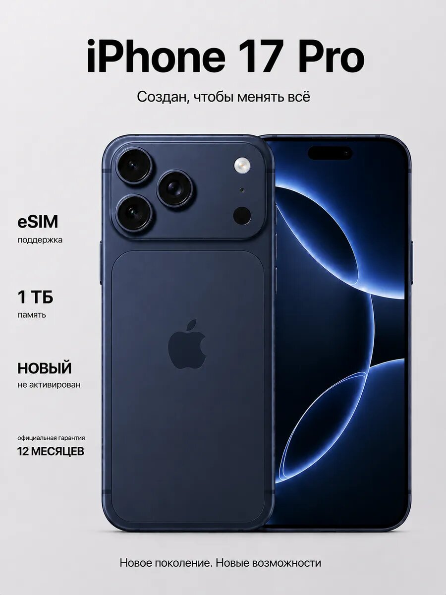 Смартфон iPhone 17 Pro eSim + eSim 1TB Blue (Синий) Новый (без RuStore)