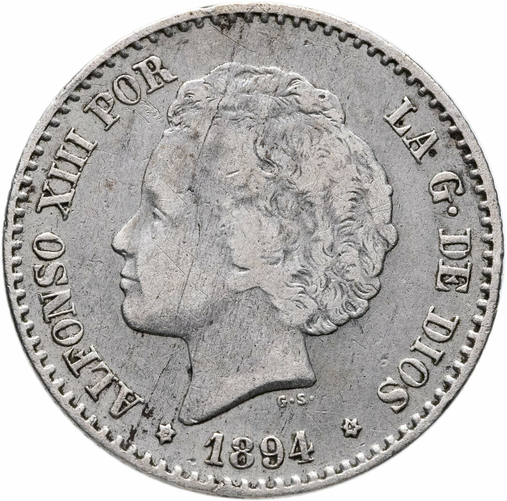 Испания 50 сентимо centimos 1894, Серебро 835, в сохранности VF-XF