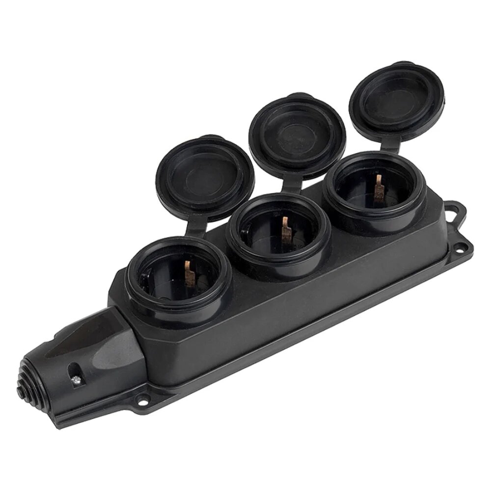 Розеточная колодка GSB-16-3-G-IP44 General Lighting Systems 16А 3 места с/з IP44 черная каучук 470028