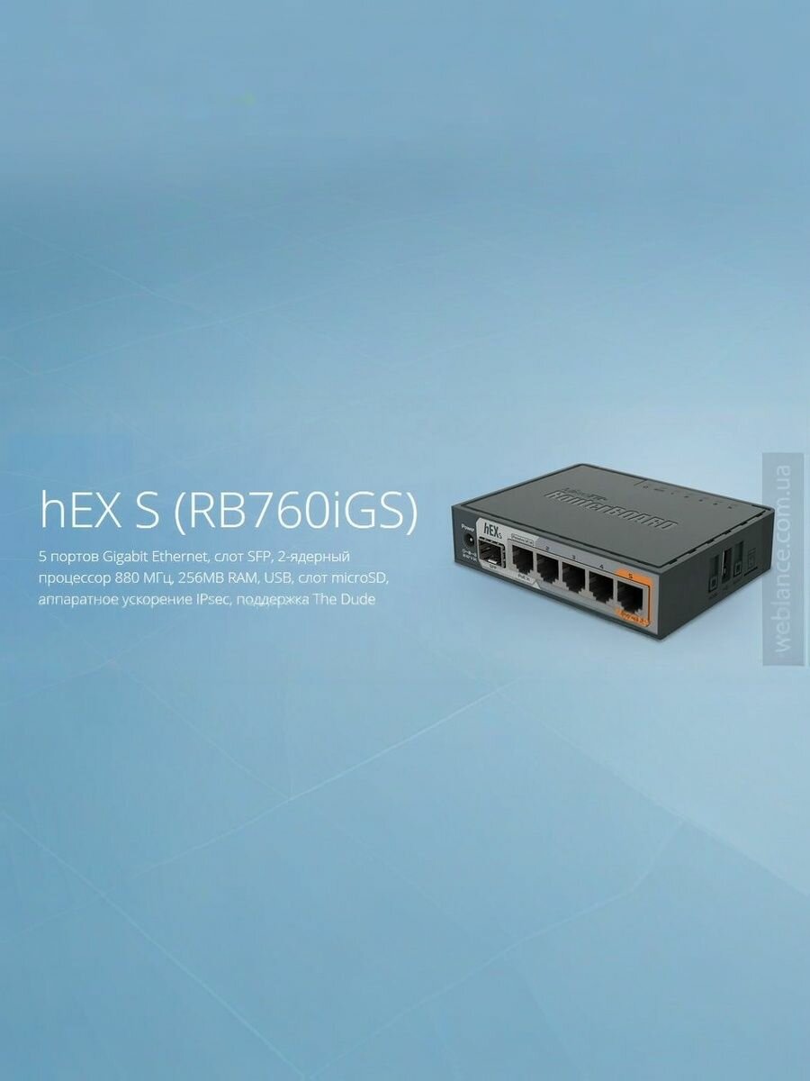 MIKROTIK Роутер Роутер Маршрутизатор MikroTik hEX S (RB760IGS)
