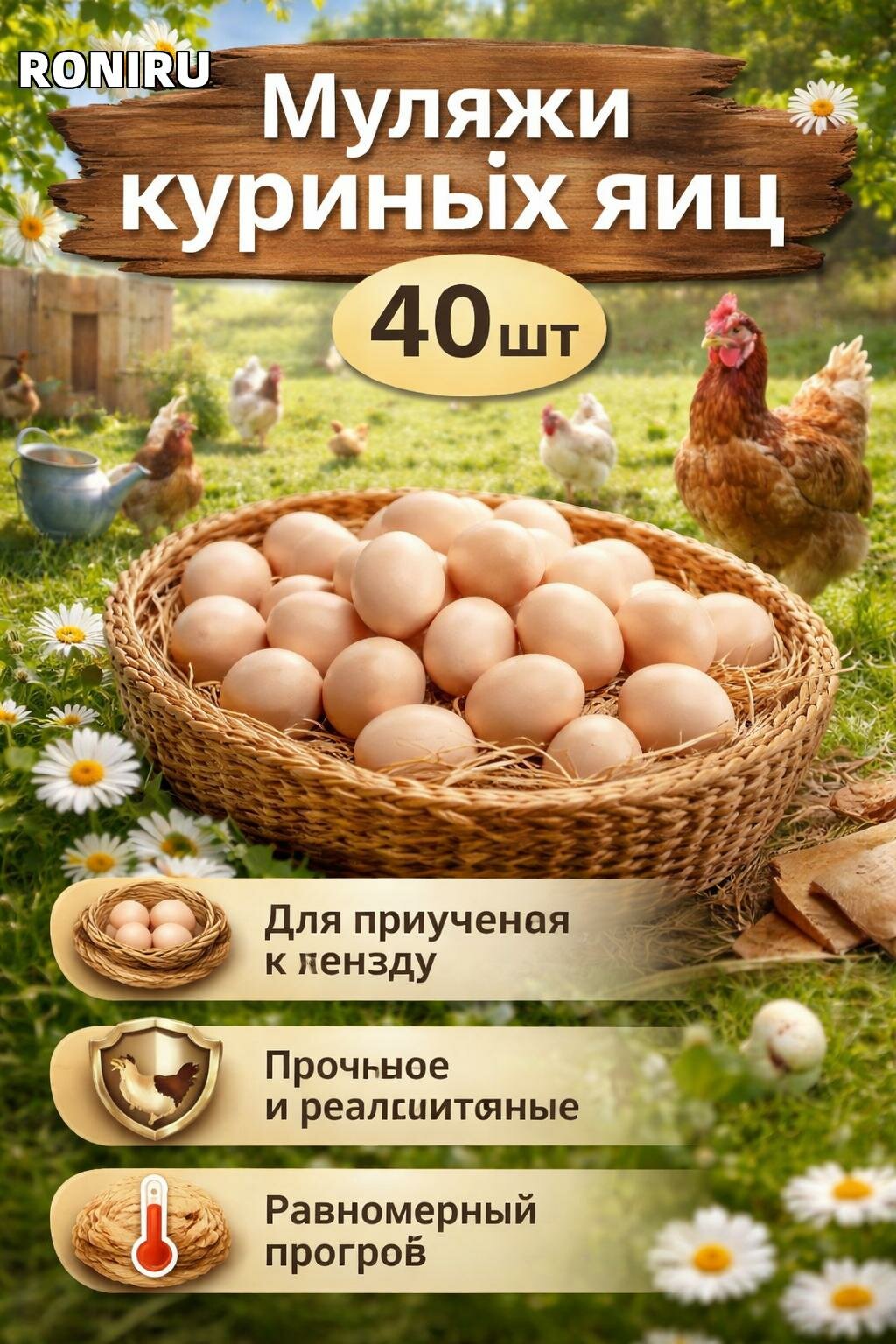 Муляжи куриных яиц 40 шт для инкубаторов и курятников — реалистичные яйца для приучения кур и равномерного прогрева