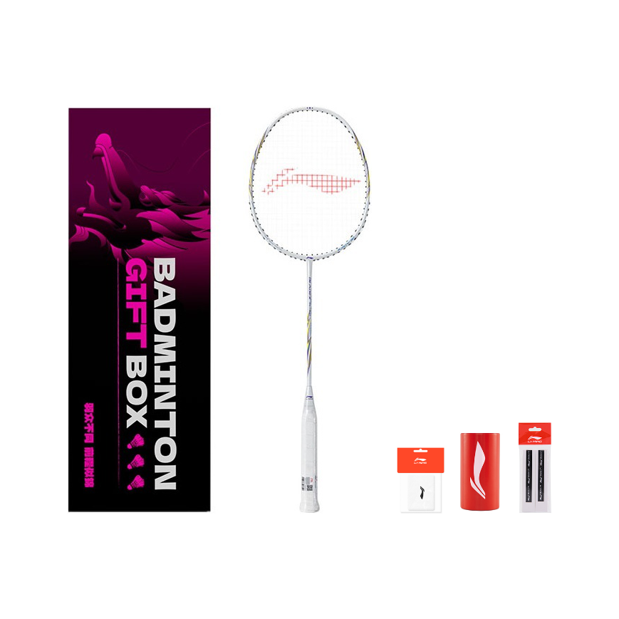 Бадминтонные ракетки унисекс Li Ning Bazooka Full Carbon Control Type All around Defense Advanced Level 5U, белые с розовым