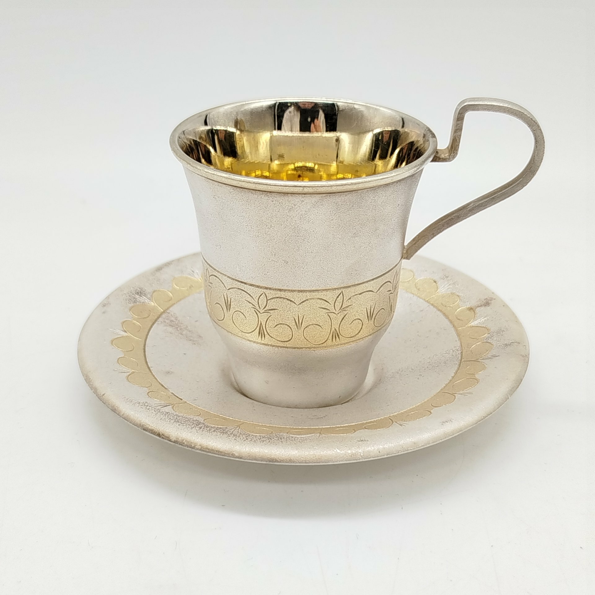 Пара кофейная с орнаментальным декором, мельхиор (медь-никель), гравировка
