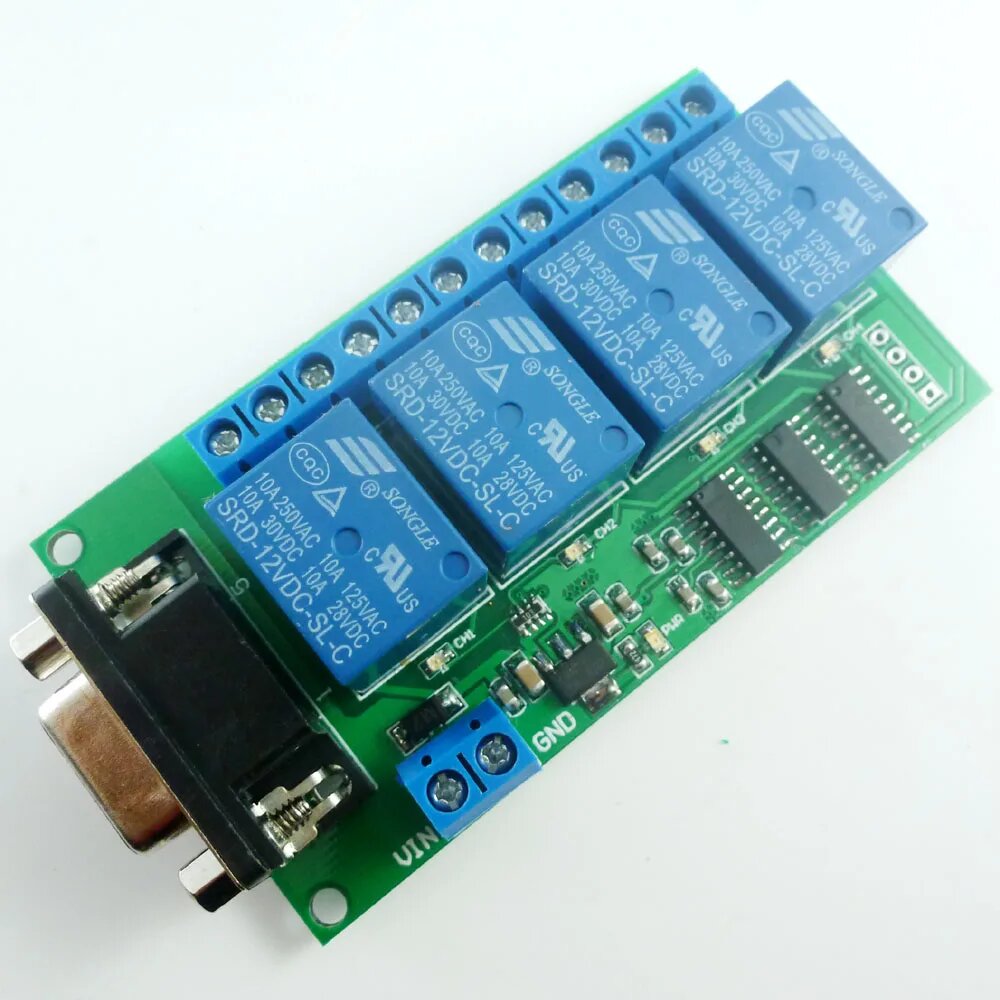 Релейная плата DC 12V eletechsup 4 канала RS232