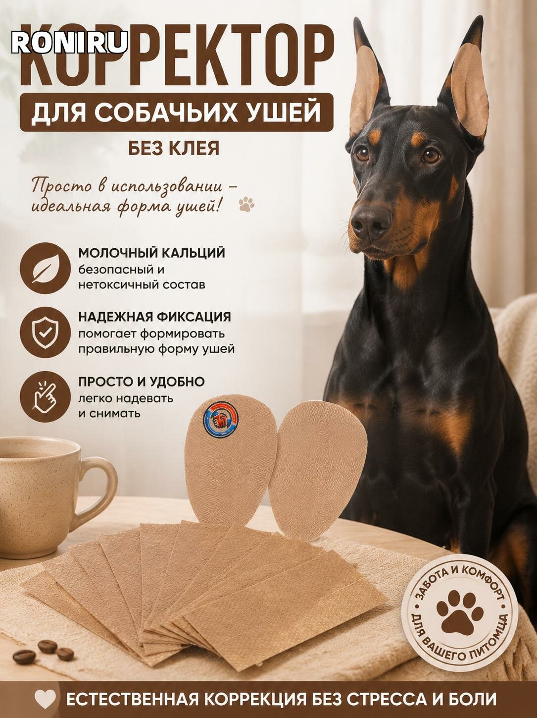 Корректор для собачьих ушей без клея, кофейный из молочного кальция — просто в использовании для формирования формы