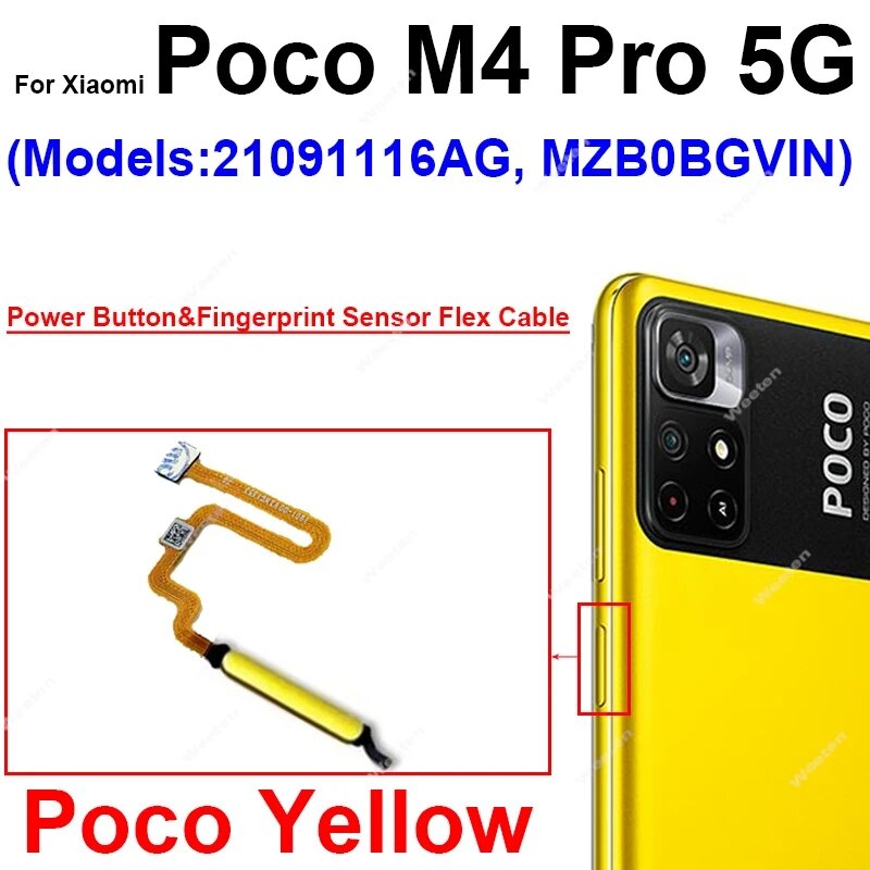 Для Xiaomi Poco M4 M5 M5s M4 Pro M4Pro 4G 5G Кнопка «Домой» Задняя сенсорная кнопка M4 Pro 5G-Yellow