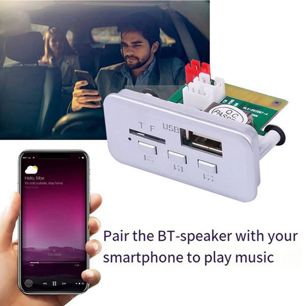 Белый Bluetooth 5.0 MP3-декодер для авто — фото 1