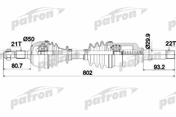 Полуось привода PATRON PDS0081