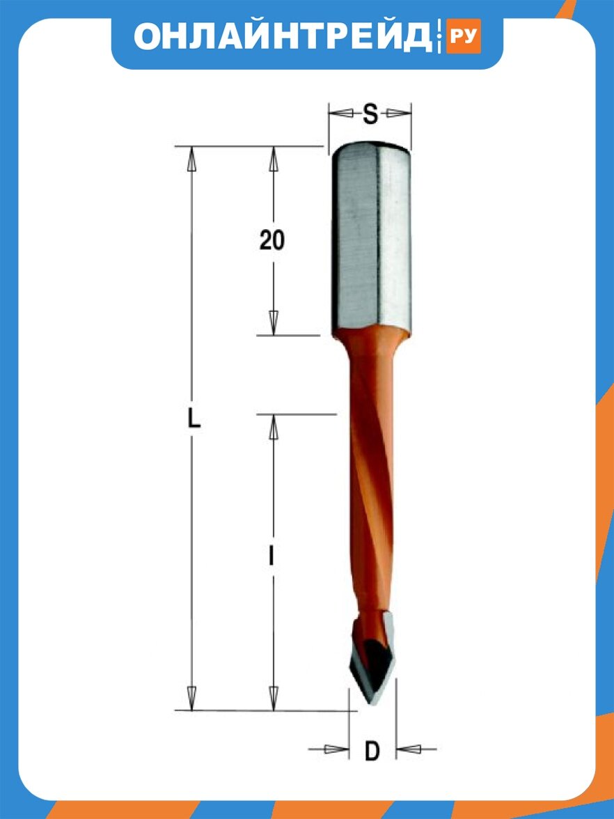 Сверло для присадочного станка Cmt HW 5x43x70 Z=2 S=8x20 LH, 368.050.12