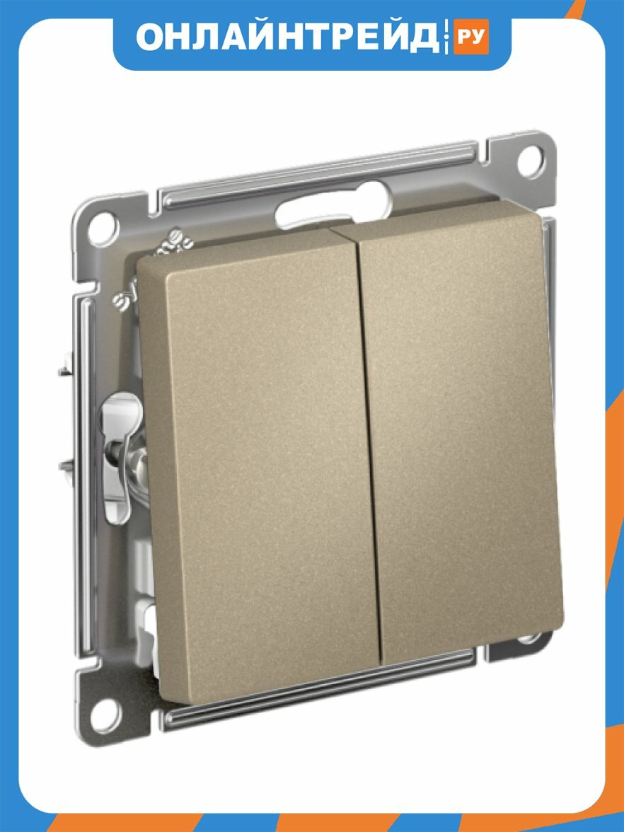Выключатель 2-клавишный Systeme Electric (schneider Electric) SCHNEIDER ELECTRIC ATLASDESIGN, сх.5, 10АХ, механизм, шампань, ATN000551