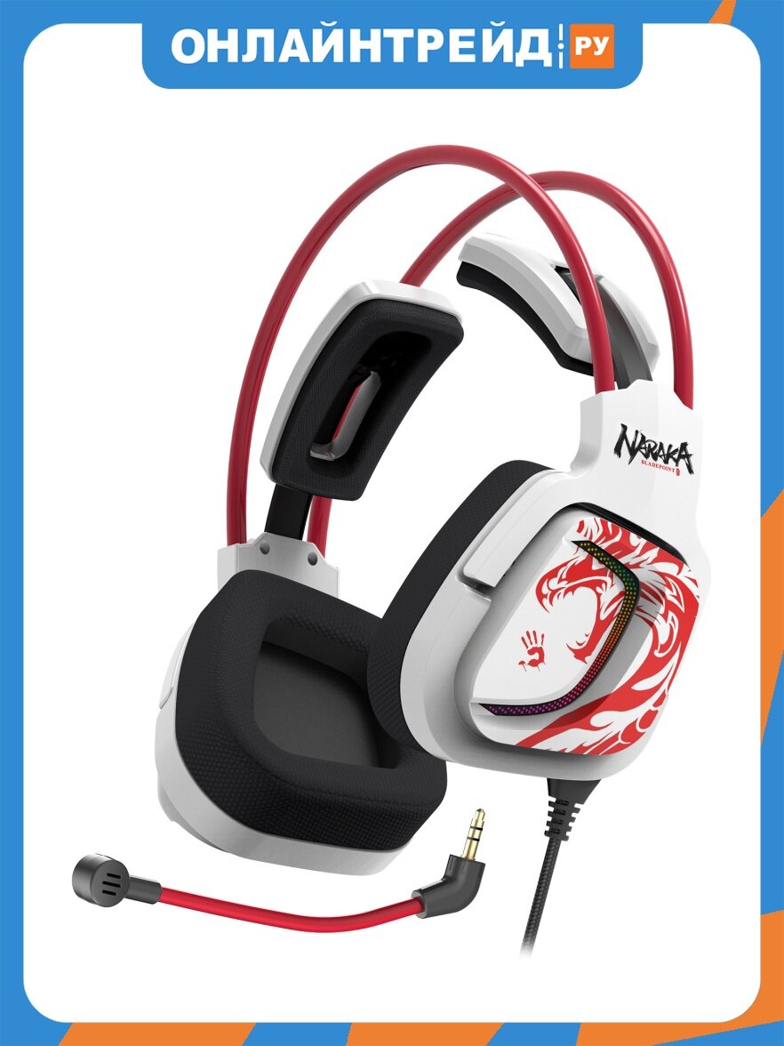 Игровые наушники A4TECH Bloody G575 Naraka, проводные (USB), белый/красный