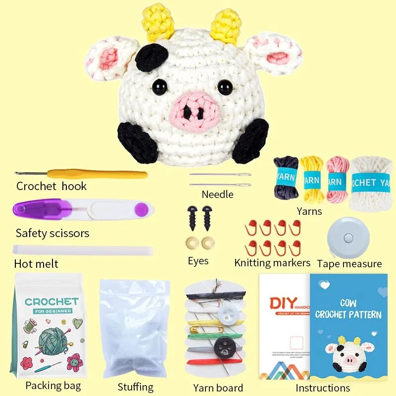 Набор DIY для вязания игрушки крючком, полный комплект для начинающих, материалы для создания милой игрушки, отличный подарок