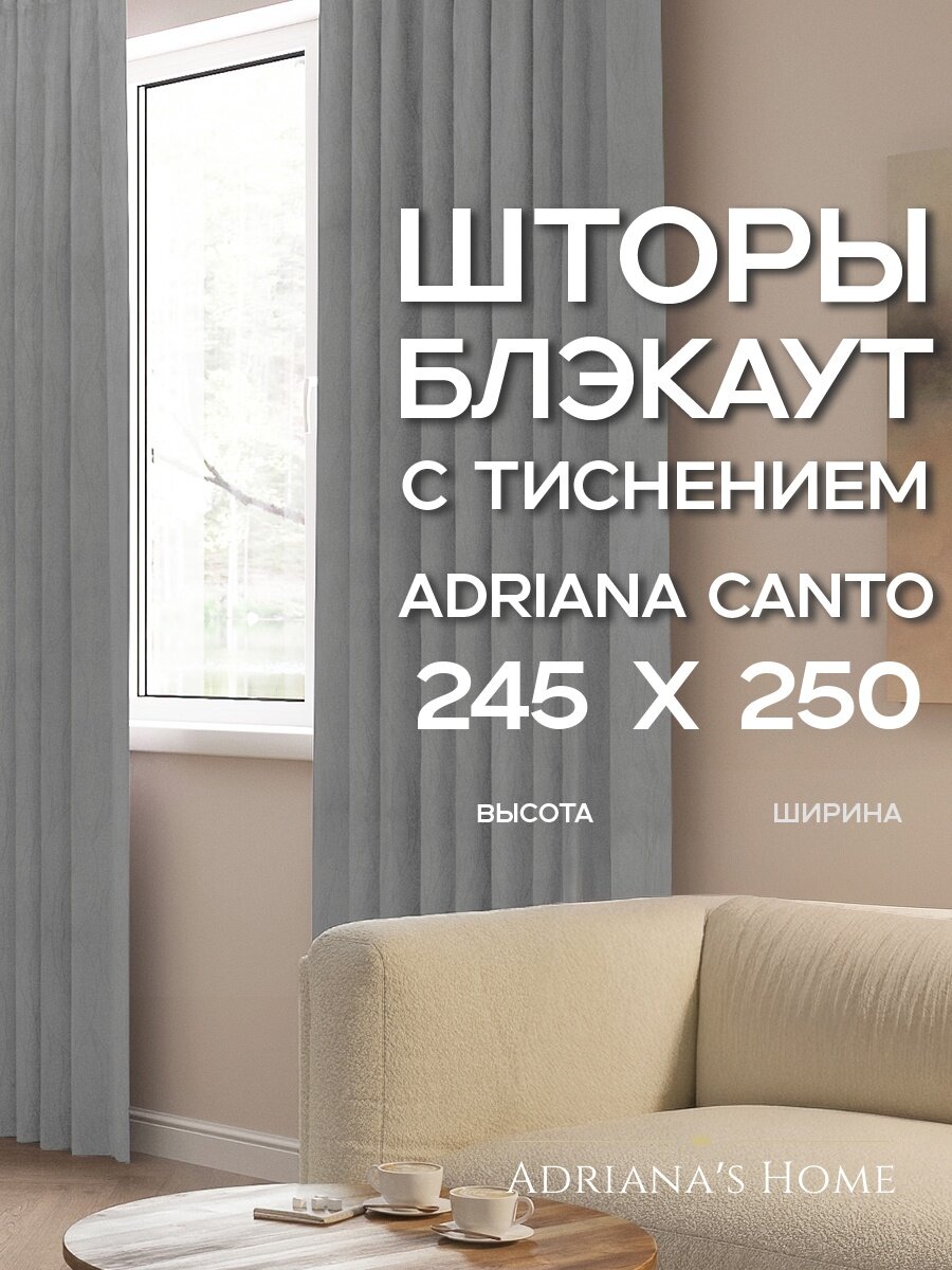 Шторы Adriana Canto, блэкаут с тиснением, серый, комплект из 2 штор, высота 245 см, ширина 250 см, лента