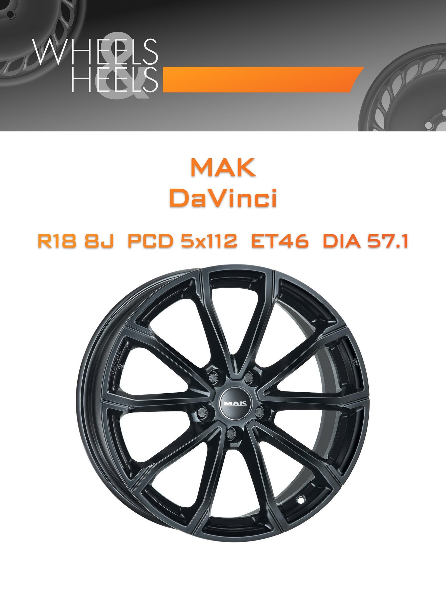 Диск автомобильный литой MAK DaVinci 18x8 5x112 et46 dia57.1 Чёрный глянцевый