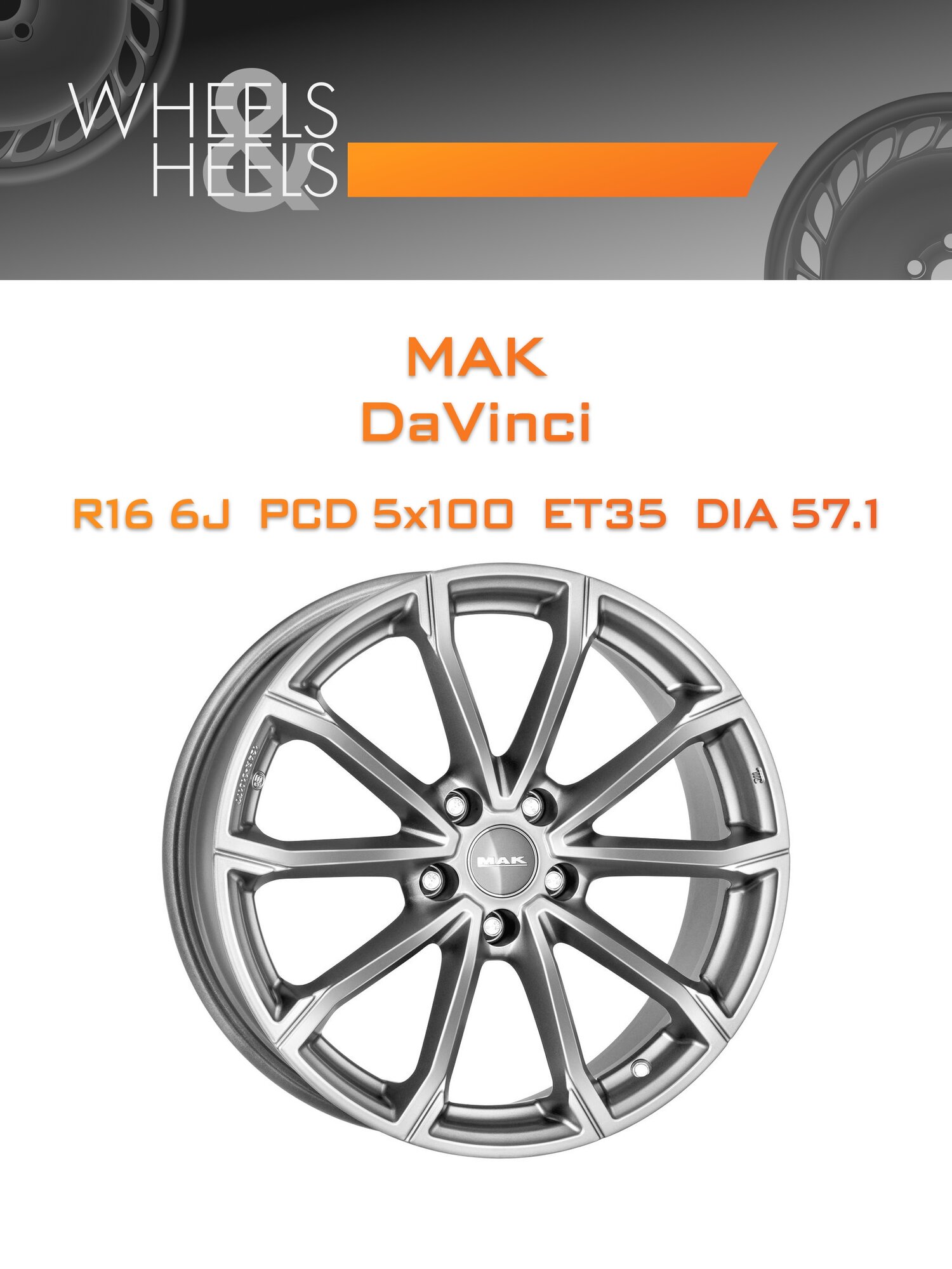 Диск автомобильный литой MAK DaVinci 16x6 5x100 et35 dia57.1 Светлый титан