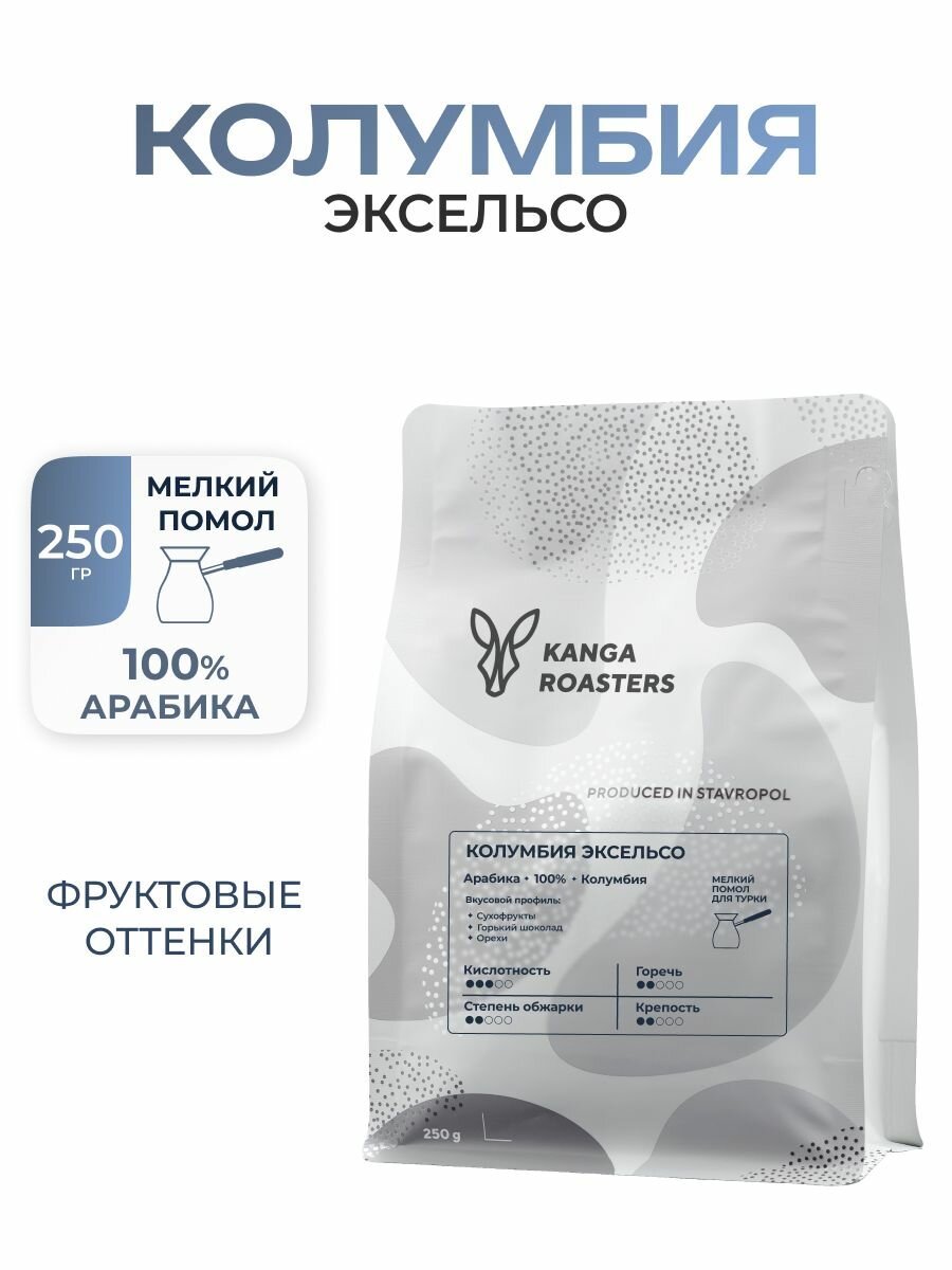 Кофе молотый для турки KANGA 100% арабика Колумбия Эксельсо - 250 гр