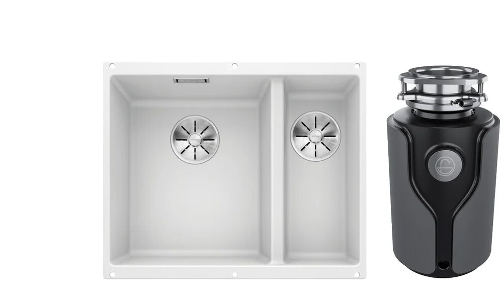 Комплект Мойка Blanco Subline 340/160-U 523552 55x46, белая, искусственный гранит / Измельчитель KUCHENSTERN Muhle 353MU35 механический, нержавеющая сталь