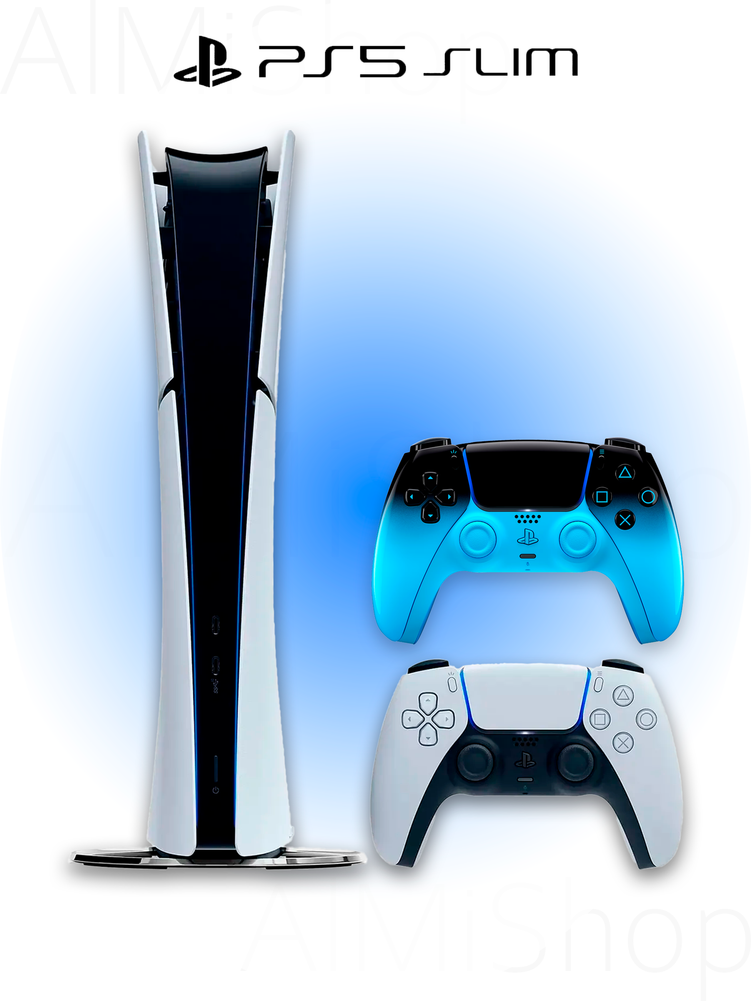 Игровая приставка Sony PlayStation 5 slim DIGITAL (без дисковода), 1TB + 2-й геймпад сине-черный (Rythm Blue)