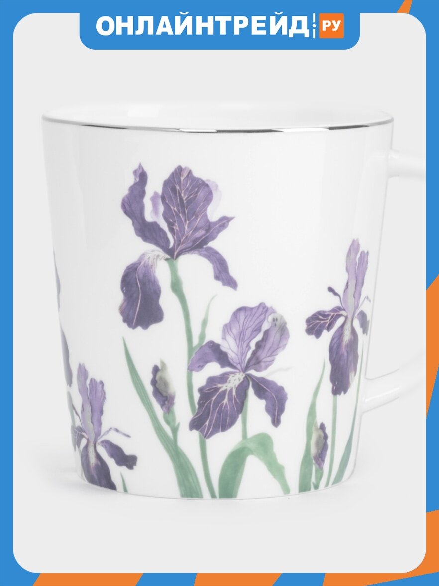 Кружка Anna Lafarg Giardino 450 мл, фарфор, белая, с золотистым кантом, Ирисы (ANLAF-TNGS300625)