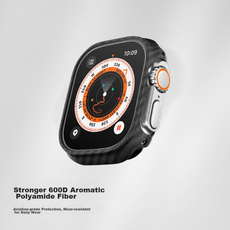 Защитный чехол PITAKA Air Series для Apple Watch Ultra с 600D арамидным кевларом, черно-серый мелкий диагональный узор