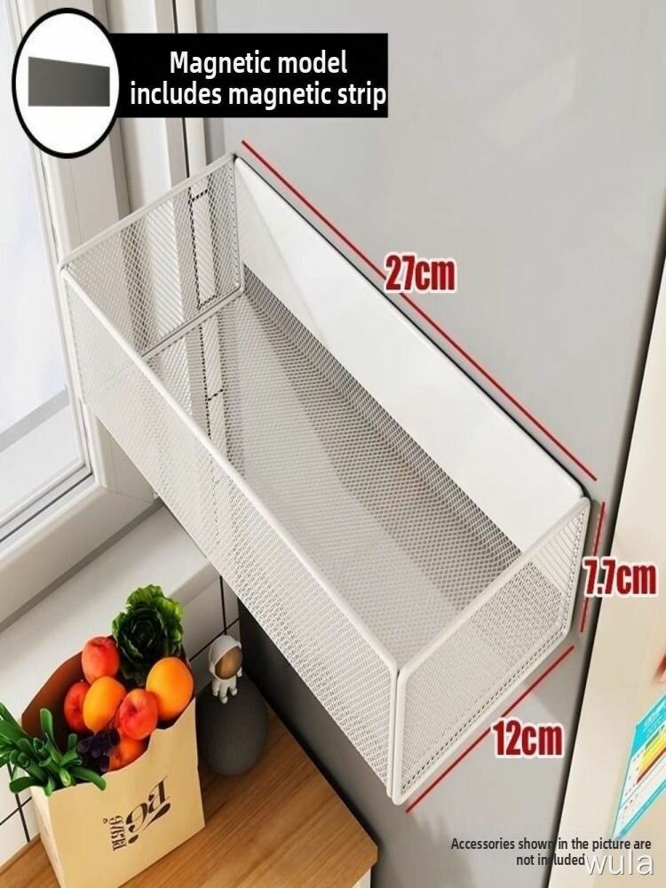 Черный металлический магнитный контейнер с полоской 27x12x7.7 см для кухни и хранения на холодильник — фото 1