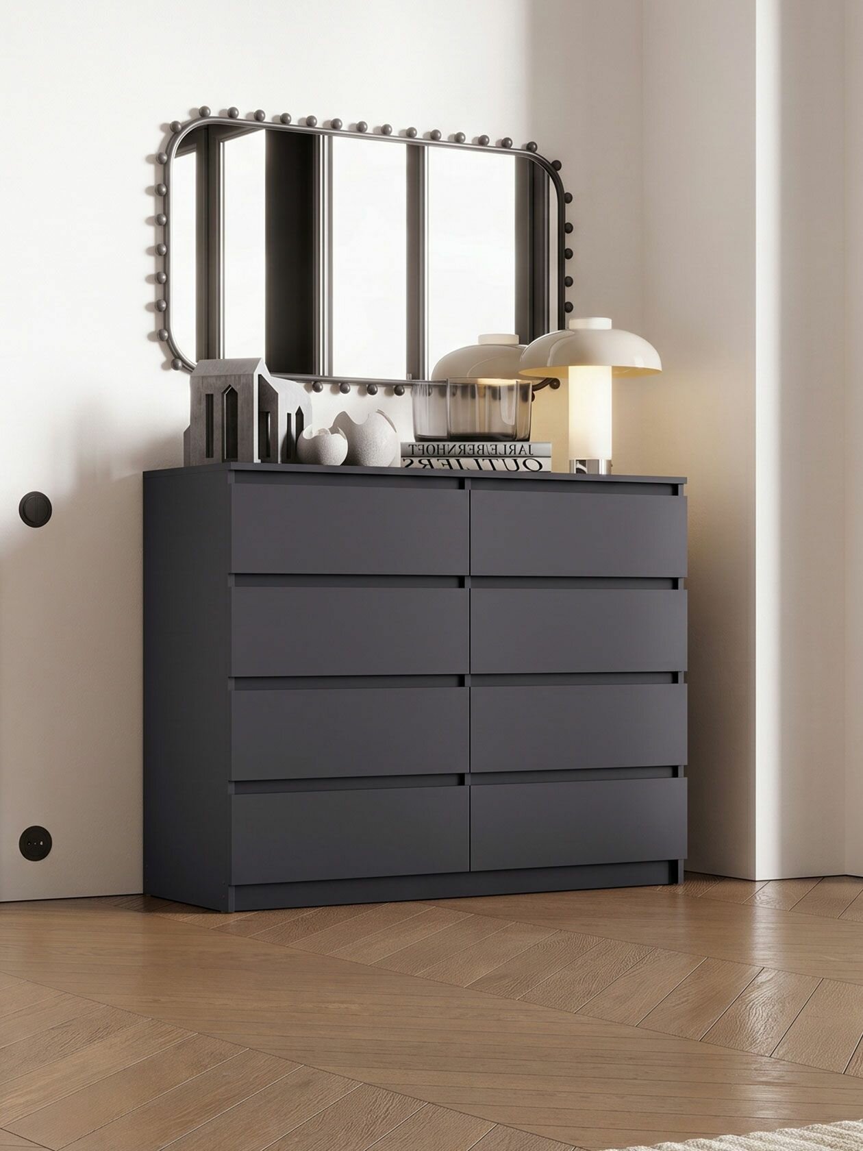 Комод для одежды и хранения вещей Вега с ящиками, 123.6x46.6x98 см, Графит