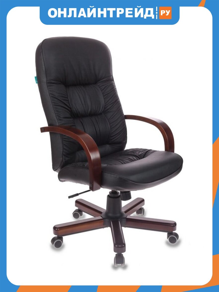 Кресло руководителя Бюрократ T-9908/WALNUT черный кожа, T-9908/WALNUT