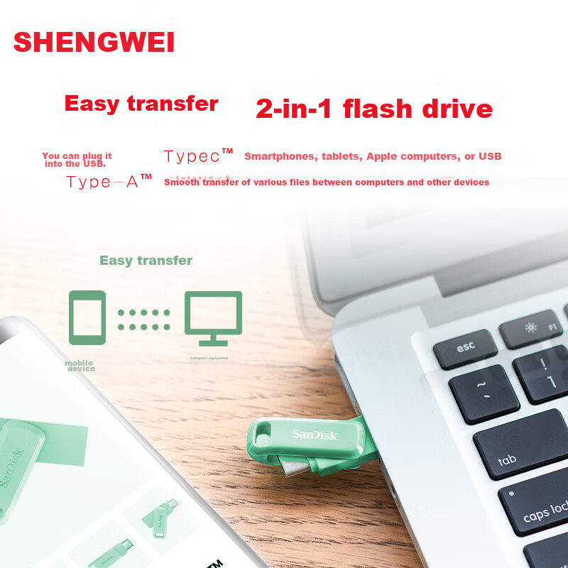 SanDisk 128 ГБ USB3.2 Type-C мобильный флеш-накопитель DDC3 зеленый - скорость чтения 400 МБ/с, автозапись, двойной
