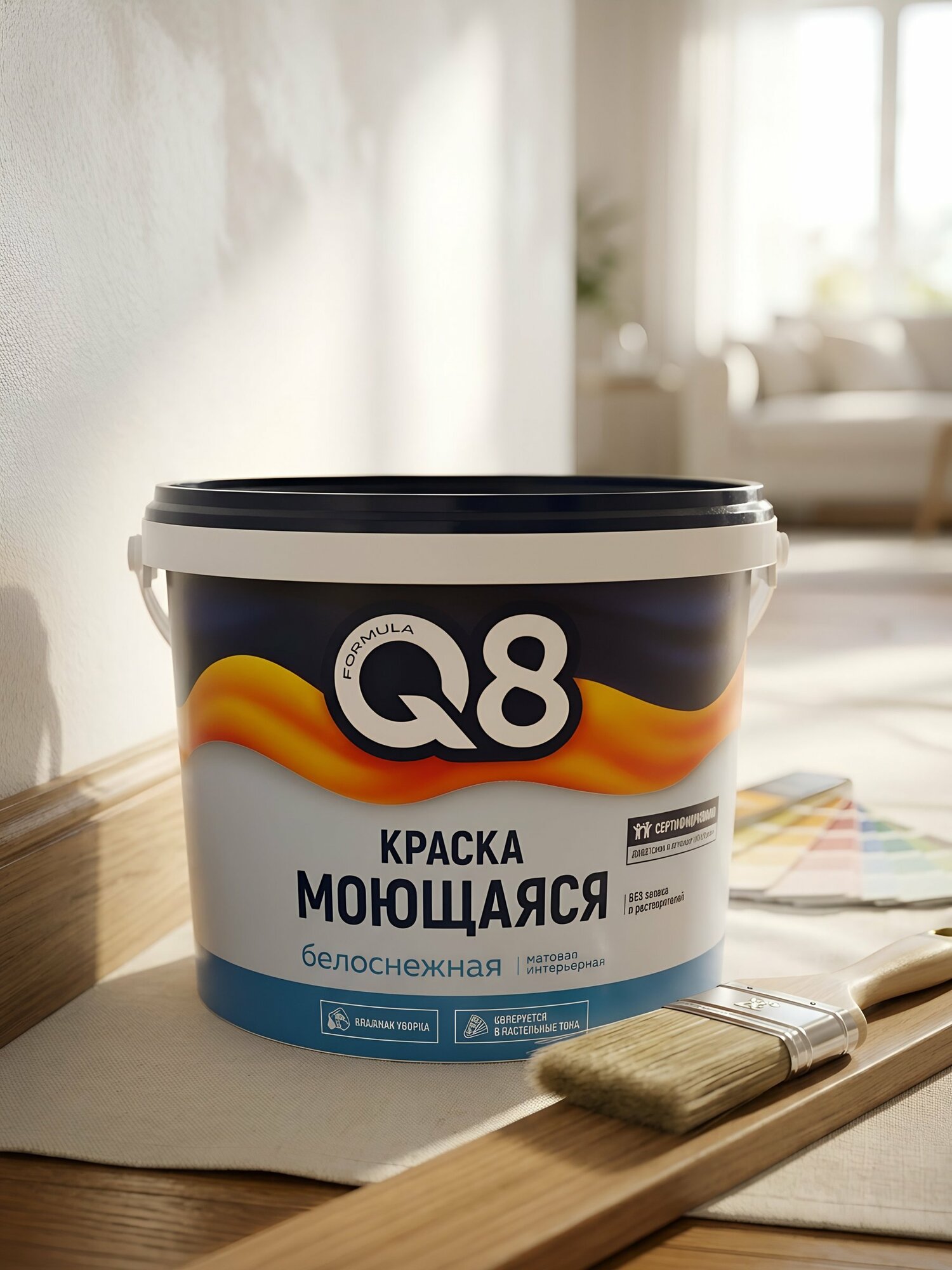 Краска воднодисперсионная, Formula Q8, акриловая, универсальная, моющаяся, влагостойкая, матовая, белоснежная, 2.7 кг