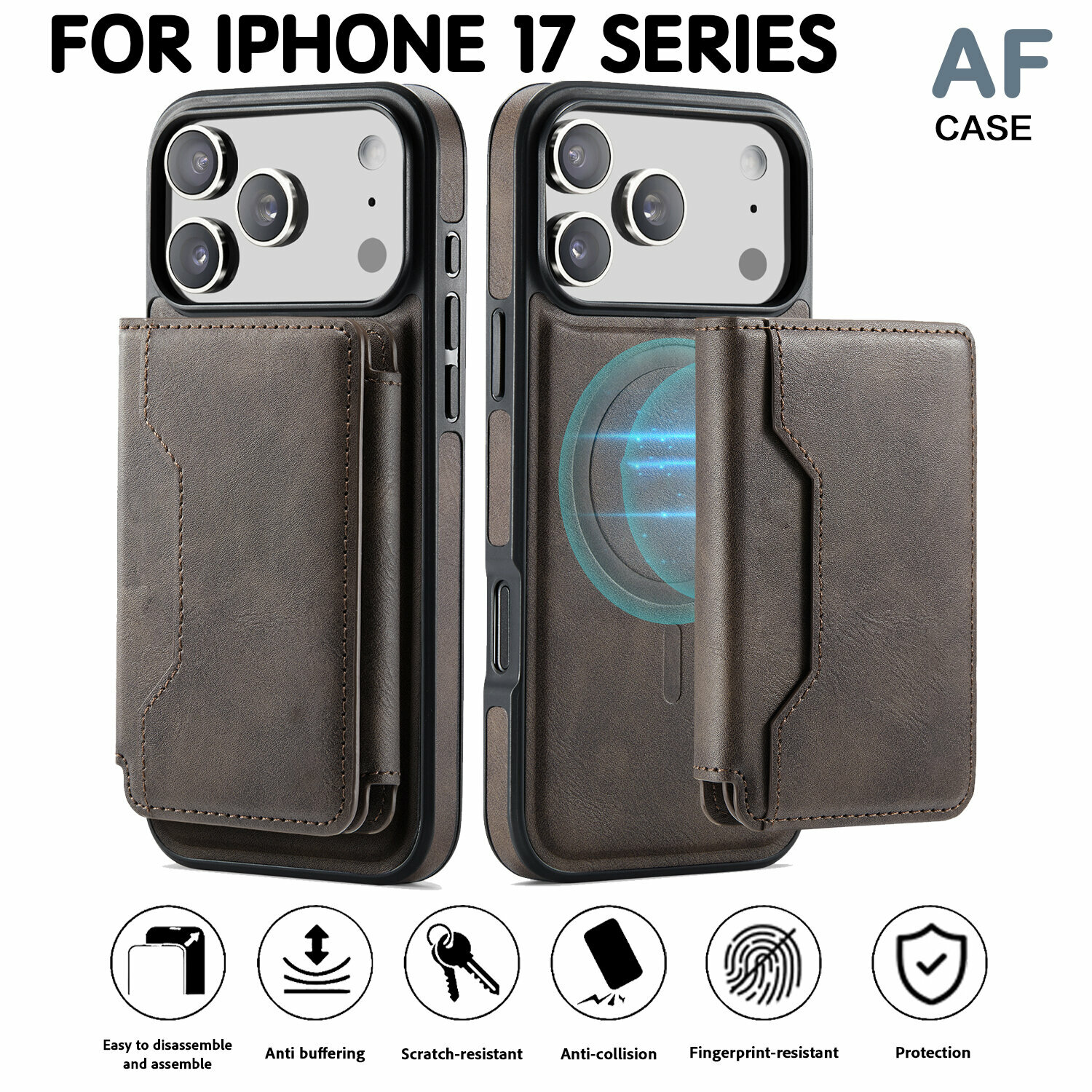 Чехол-кошелек для iPhone 17 Pro max Detachable Wallet Case, кожаный, с магнитным держателем