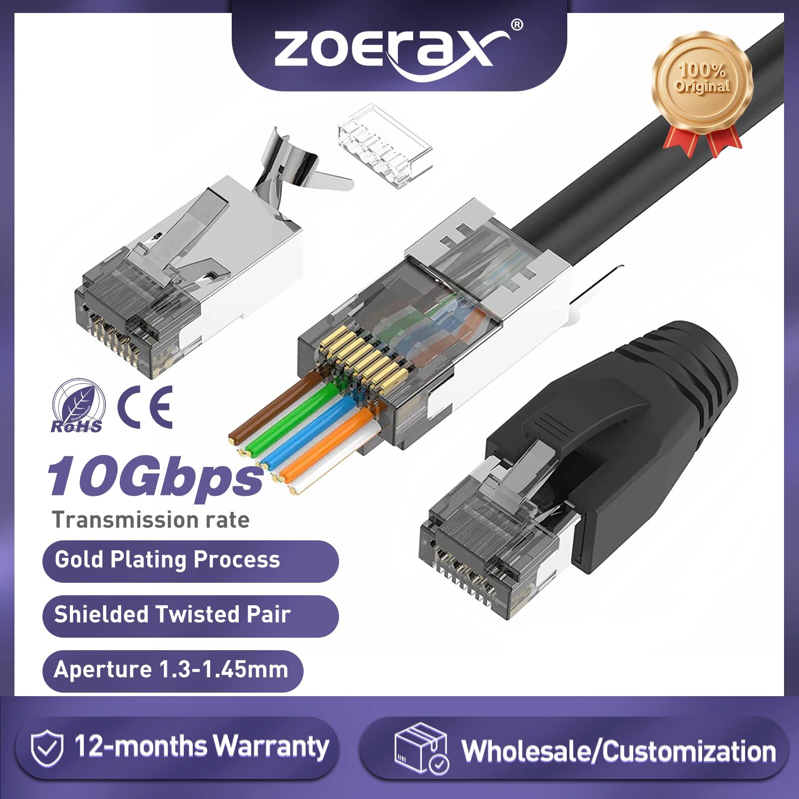 ZoeRax разъемы RJ45 CAT6A CAT7, Silver, 50PCS