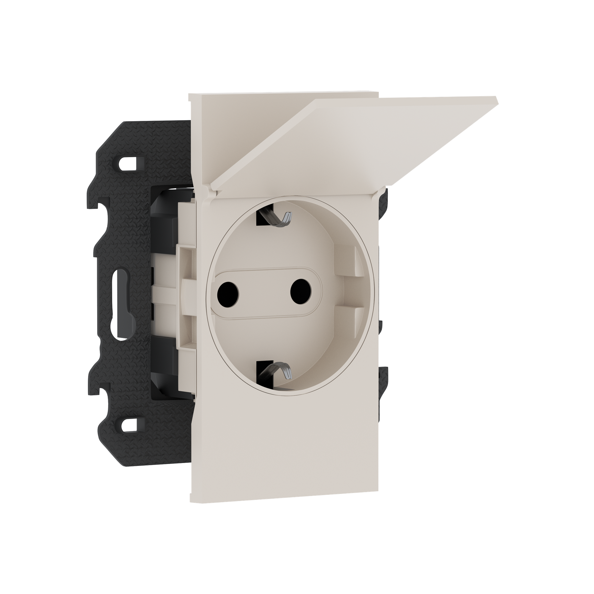Розетка на 220v с заземлением, шторки, с крышкой, 16А, винты, цвет песочный матовый, серия VGD