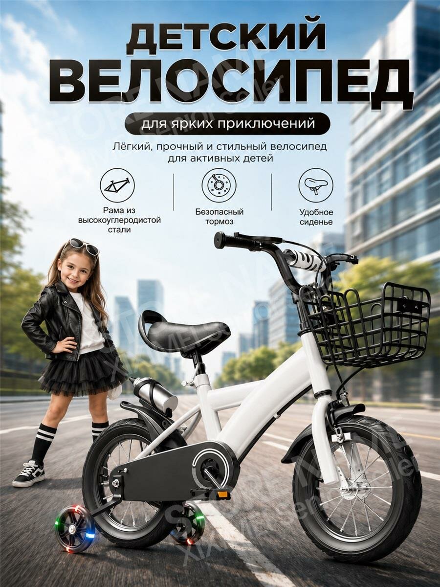 Детские велосипеды с подсветкой боковых колес, стальной рамой, передней корзиной, тормозной системой, используемые для безопасного передвижения детей по улице