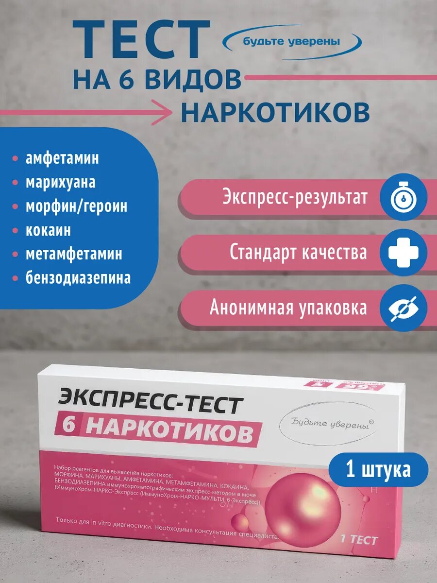 Экспресс-тест Будьте уверены на выявление 6 видов наркотиков