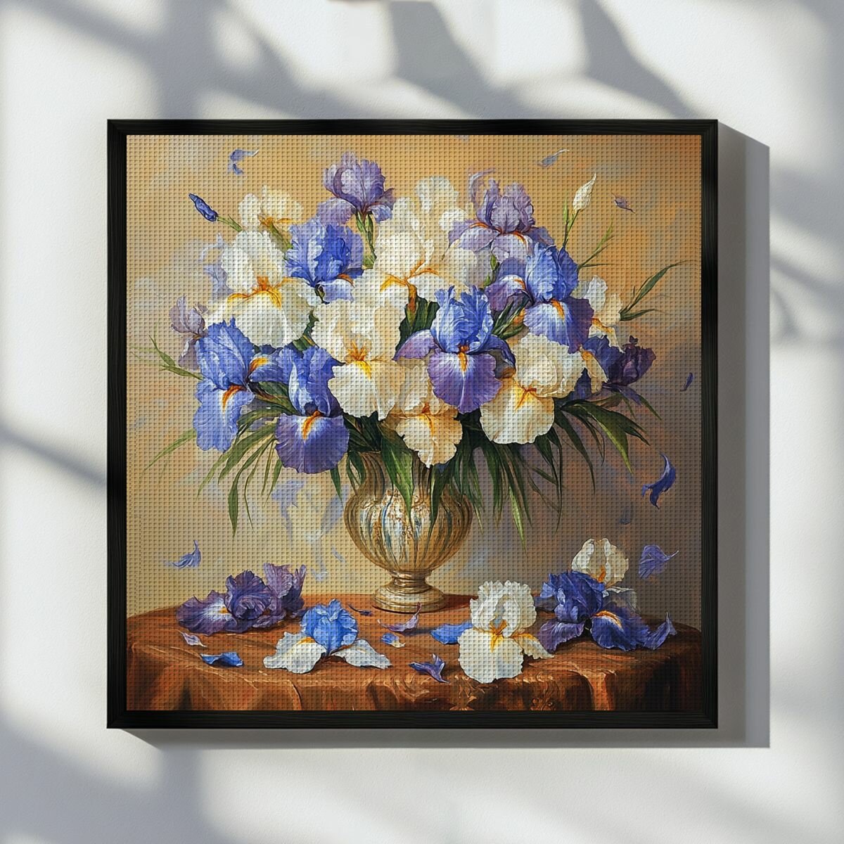 1 беспрамочный набор для вышивки 11CT / 14CT, 40 * 40cm / 15.7 * 15.7in, цветок ириса, до 26 цветов, включая иглы, нити, рисунки и полотно
