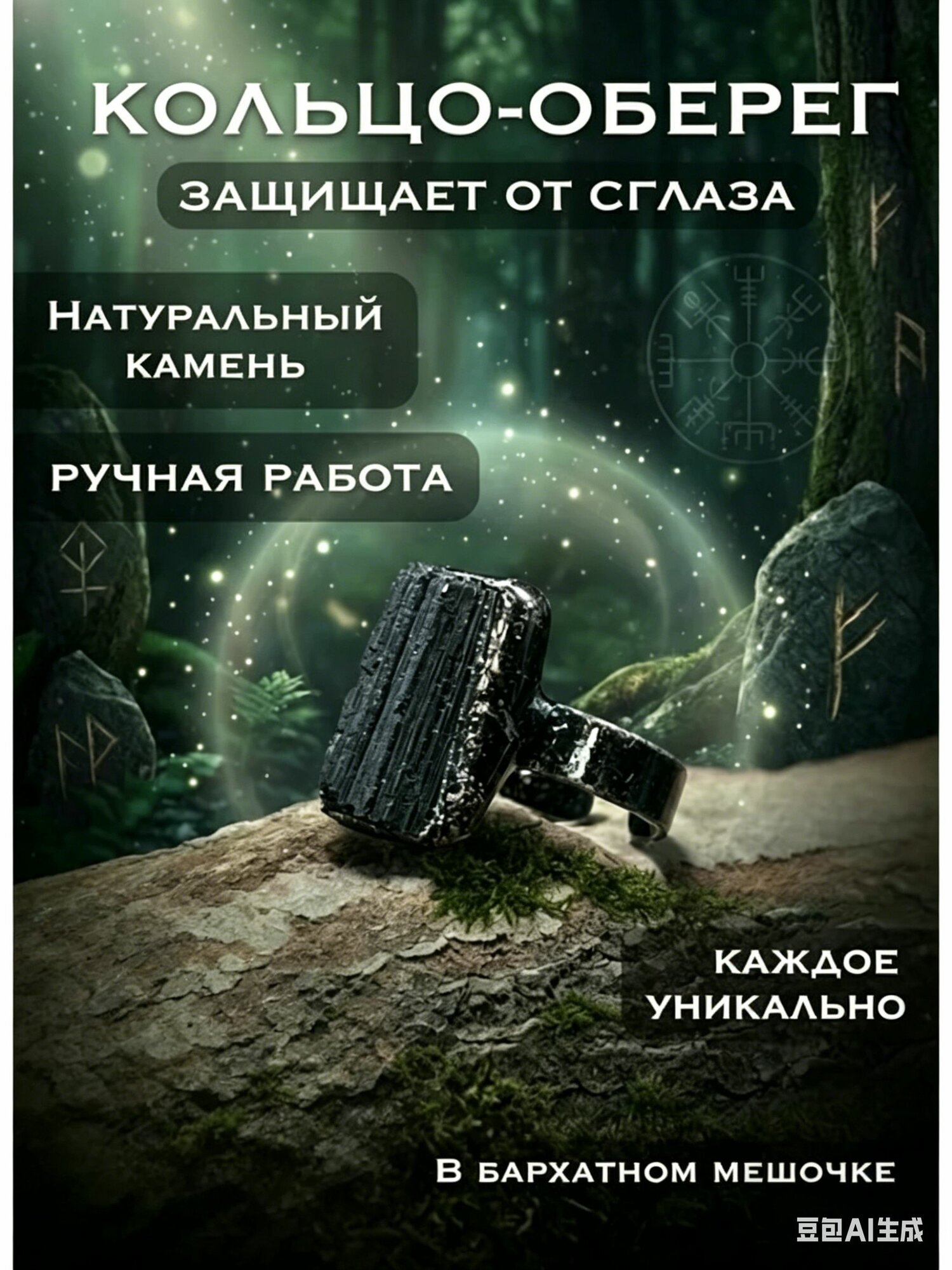 Талисман Оберег/Кольцо натуральный Шерл. Сильнейший камень от сглаза