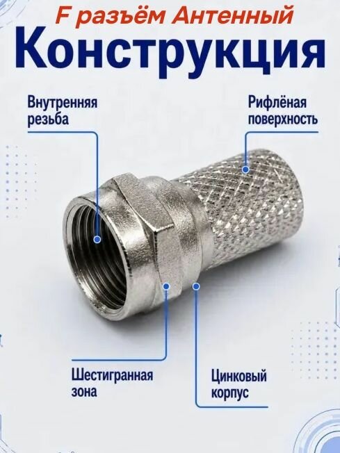 Антенный F-разъем Cadena 5шт, резьбовой коннектор для кабеля RG6, цинк, разъем для коаксиального кабеля