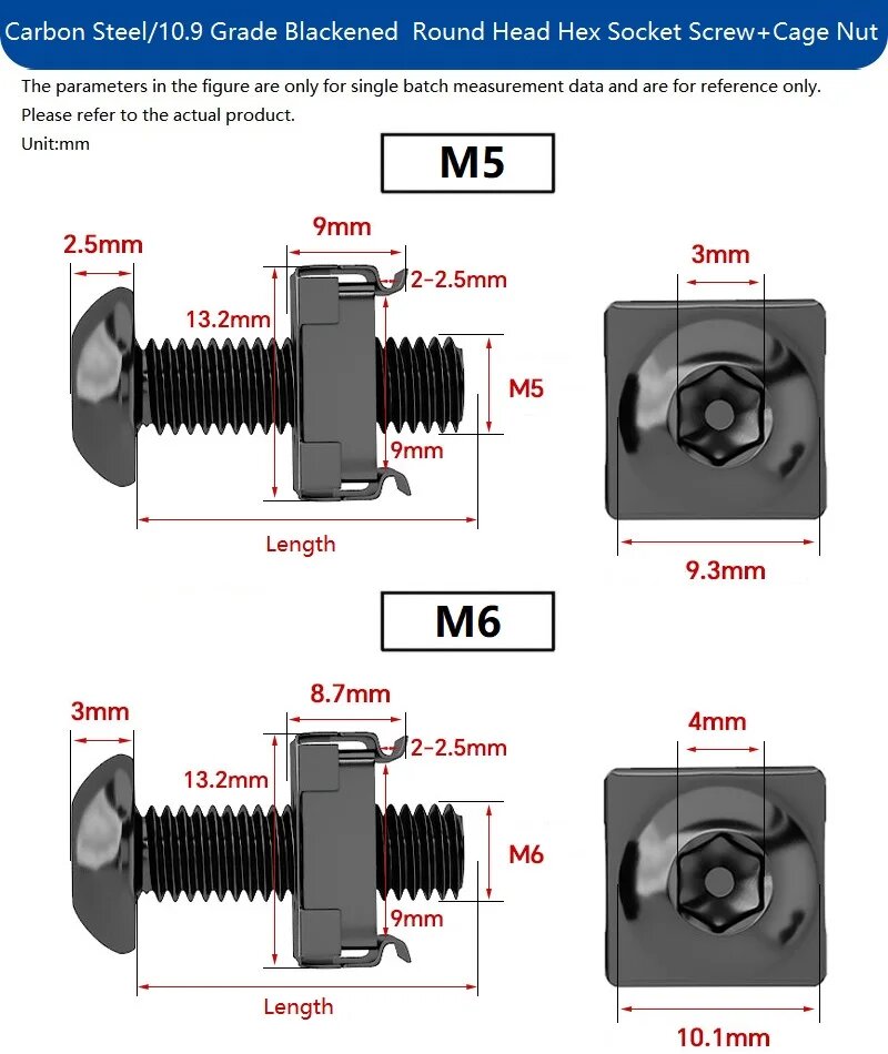 Винты M5 M6 из нержавеющей стали 304 с черным углеродным покрытием M5x16mm, Black-Type B(50sets)