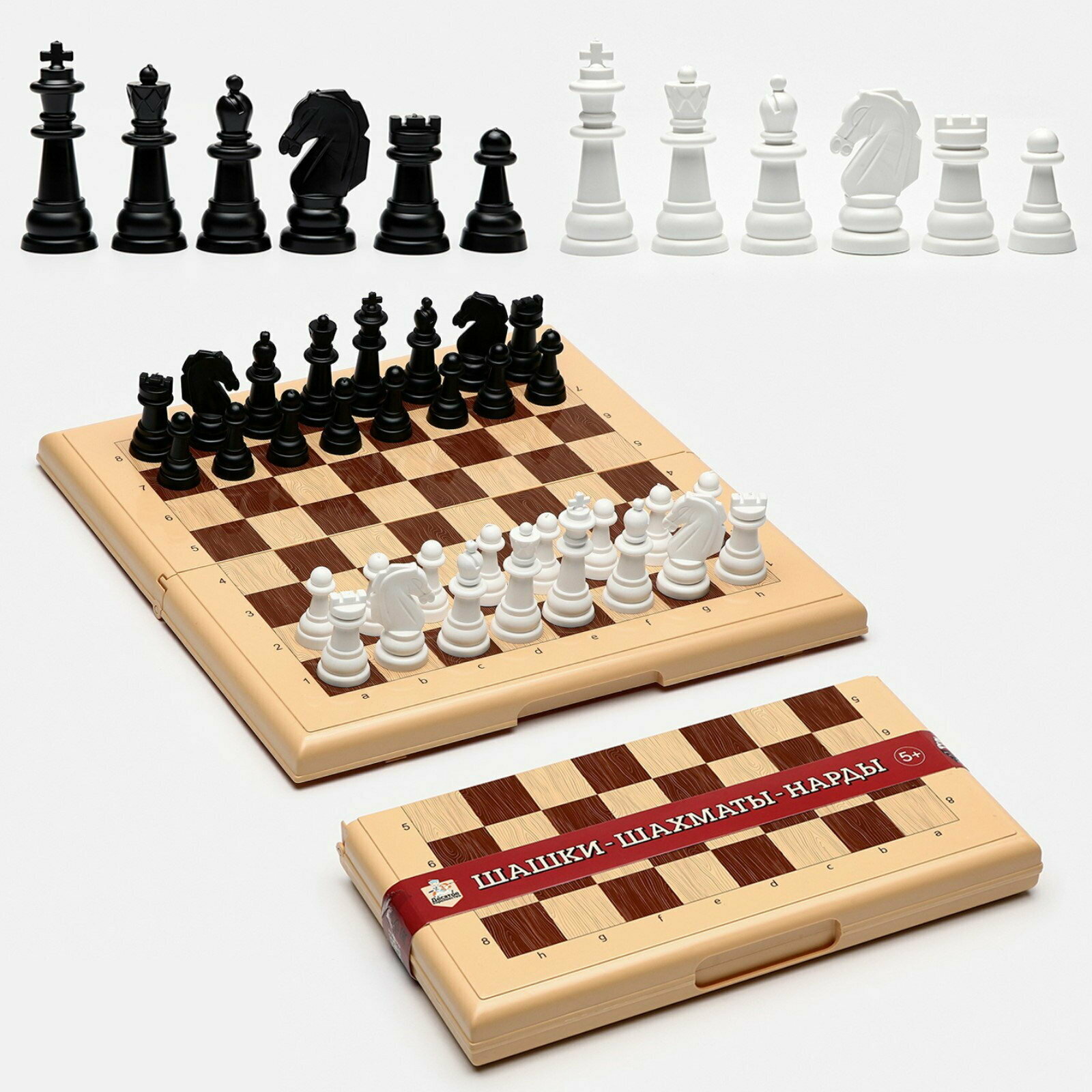 Настольные игры 3 в 1 шашки, шахматы, нарды, поле 32x32 см, пластик