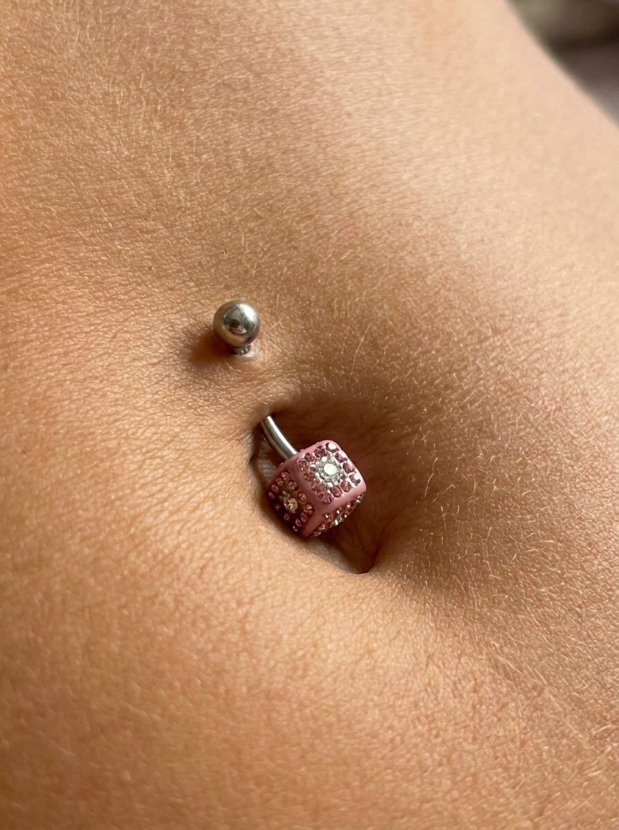 Пирсинг в пупок, серебро, 925 проба, родирование, кристаллы Swarovski, эмаль
