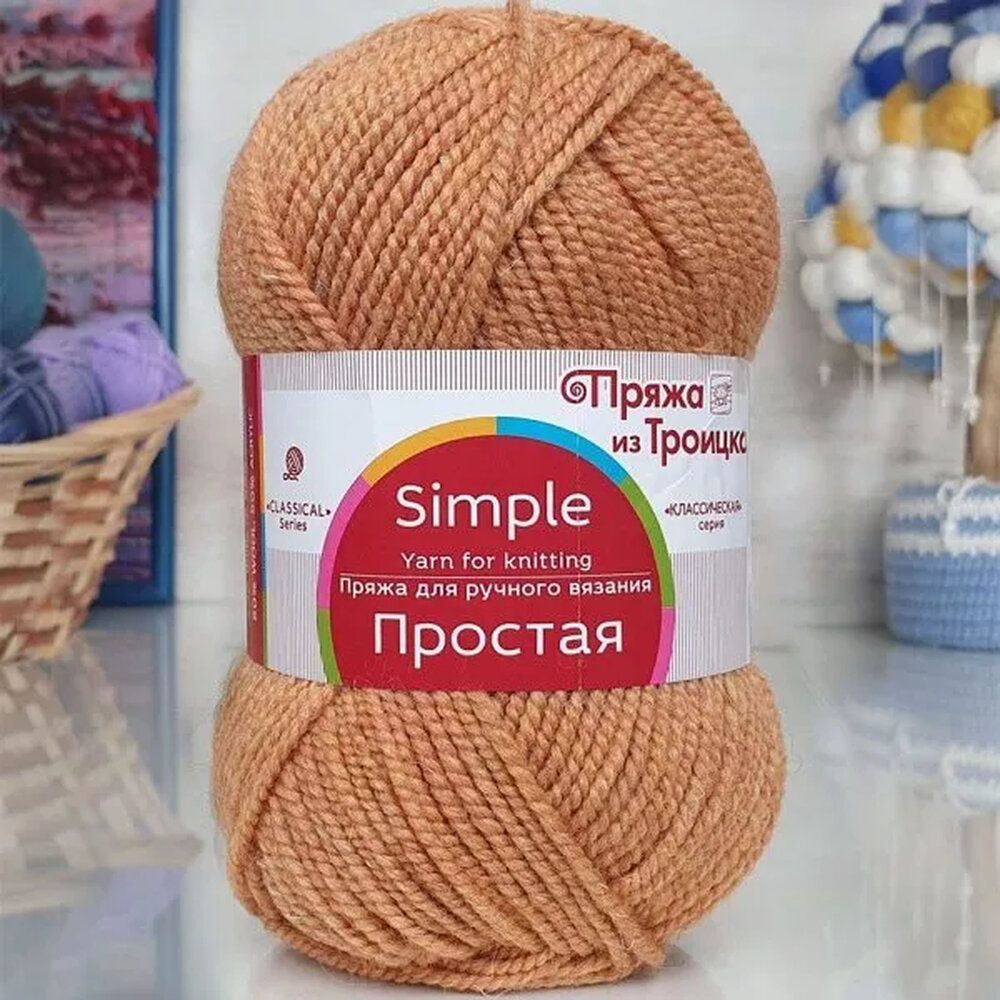 Пряжа для вязания ТКФ Простая 340 листопад 100 гр/200 м 50% шерсть, 50% акрил. 100 г / 200 м.