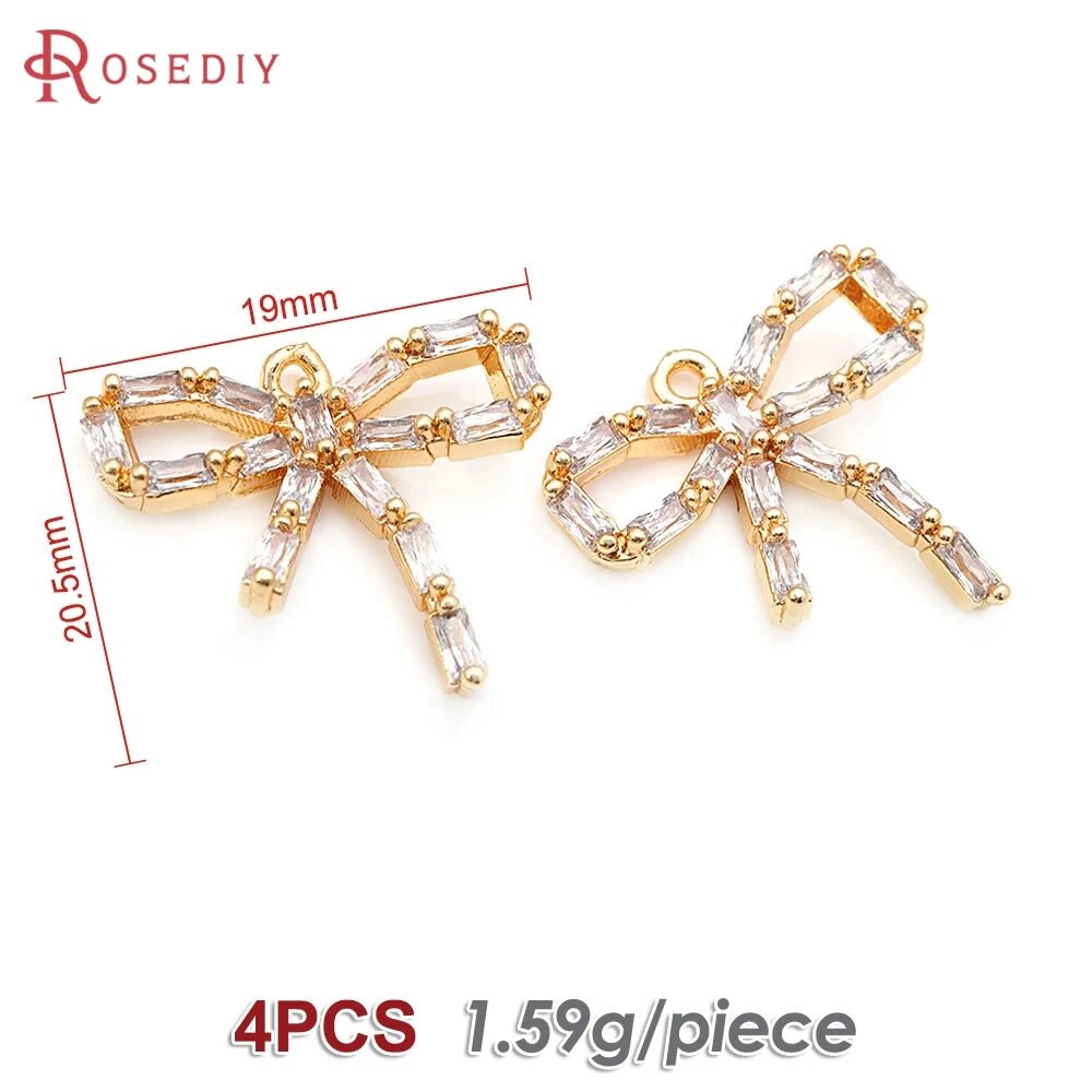 Подвески-шармы Rosediy с бантиком из латуни с позолотой 18K и цирконами 52444-18K Gold Color