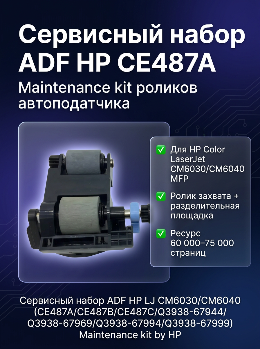 Сервисный набор ADF HP CE487A для HP Color LaserJet CM6030/CM6040, ролик захвата и разделительная площадка
