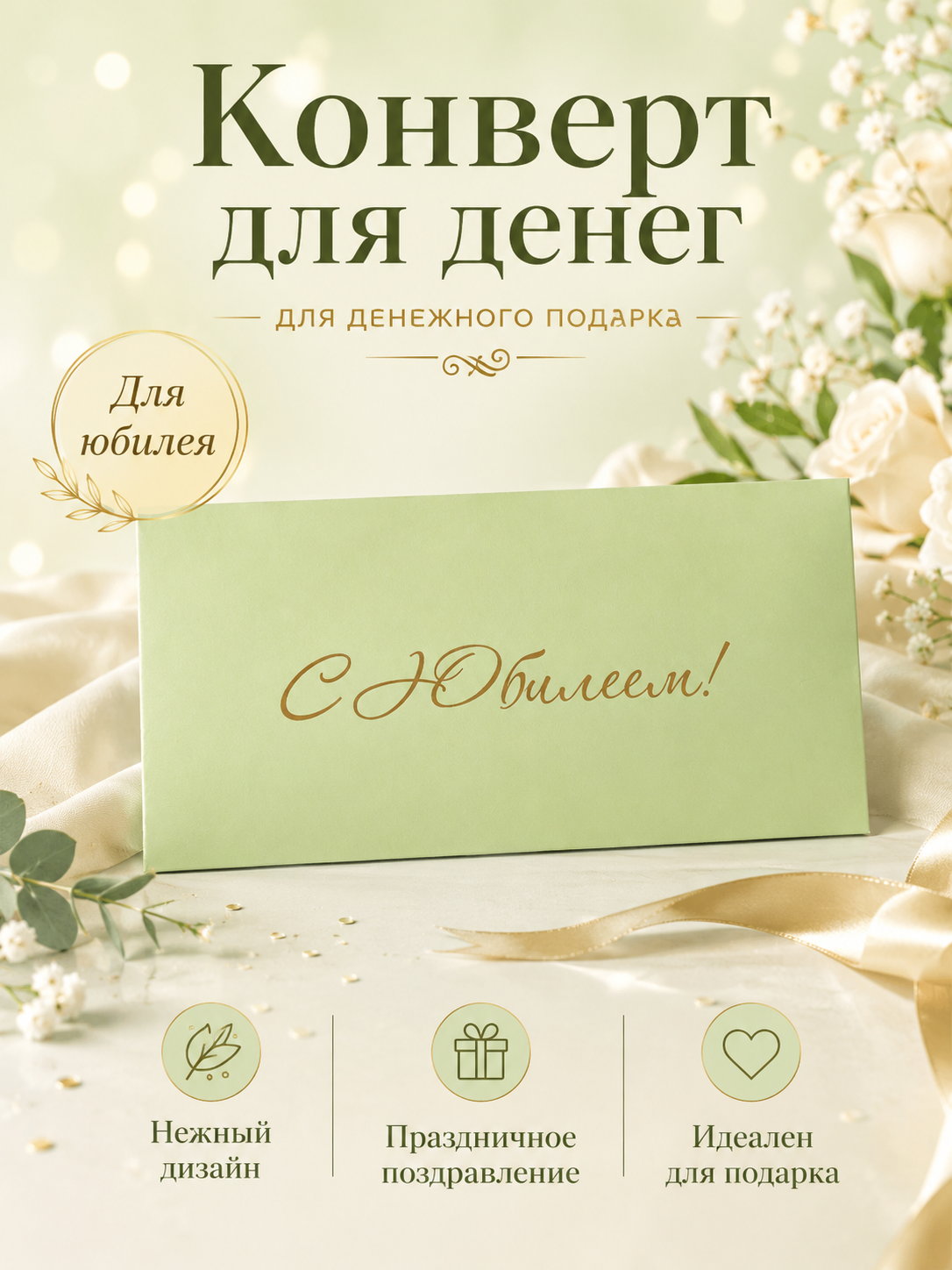 Конверт для денег HOMERA "С юбилеем!", 17x8,5