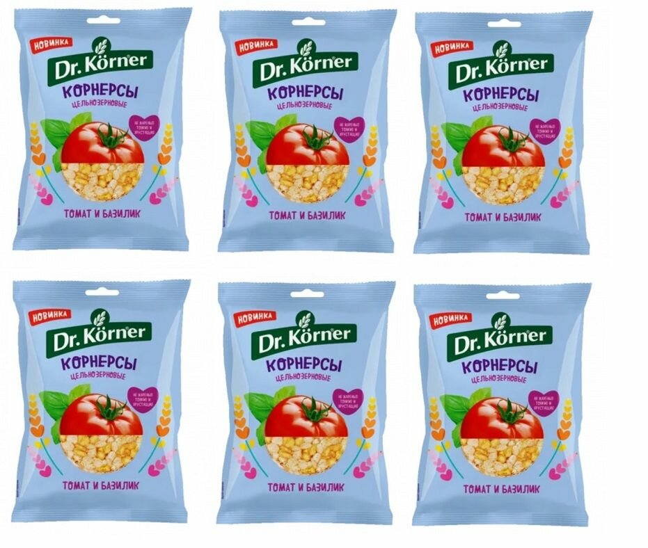 Dr. Korner Чипсы Кукурузно-рисовые с Томатом и базиликом ,50г, 6шт