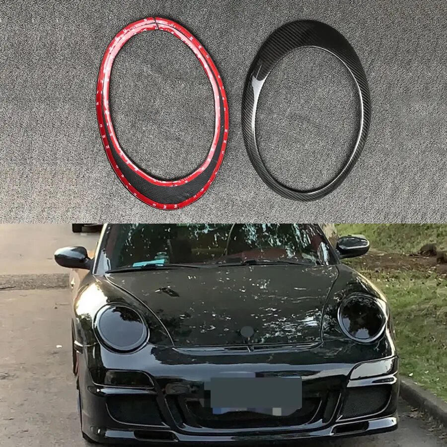 Для Porsche 911 997 GT3 2005-2010 Автомобильная рамка переднего фонаря для бровей, накладка на фару, кольцо-петля, наклейки из углеродного волокна, 1 пара